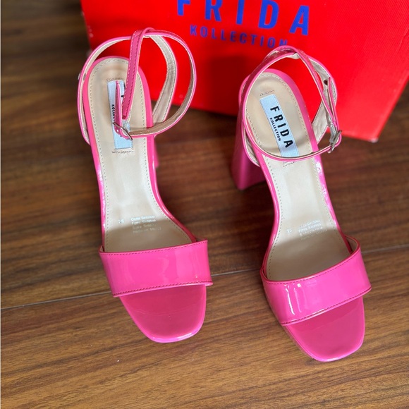 frida kollection | Shoes | Hot Pink Patent Platform Block Heels With ...